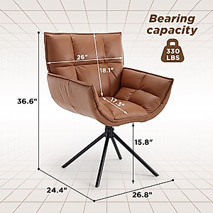 Fahomiss 360° Swivel Desk Chair No Wheels - Mid-Century Modern Desk Chair, Upholstered Faux Leather Desk Chair with Metal Legs, Office Chair for Living Room Reading Room Office(Brown, X1)