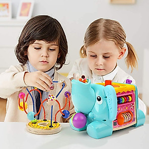 TOP BRIGHT Activity Cube Toys for 1 Year Old Girl, Toddlers Wooden 7 in 1 Activity Cube Center Playset with Bead Maze Shape Sorter