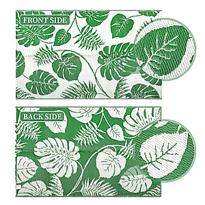 NFECO Reversible Rugs Plastic Rug Outdoor Rug Lightweight Outside Mats ModernOutdoor Rug for Patio Portable Mats for RV Backyard Deck Picnic Beach (4x6, Green)