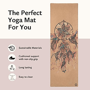 Shakti Warrior Akasa cork yoga mat - Artist Designed, Premium eco friendly mats, Non Slip, Non toxic, Great For Regular & Hot Yoga, Pilates and Workouts (72 inch x 24 inch x 3mm thick)