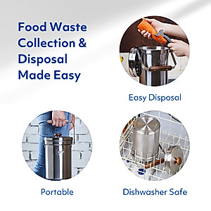 Vatya Stainless Steel Kitchen Compost Bin - NO Filter Countertop Composter, Composting Bucket, Counter Top Small Indoor Food Waste Container with Lid, Odorless Food Scrap Pail, Large 0.8 Gallon