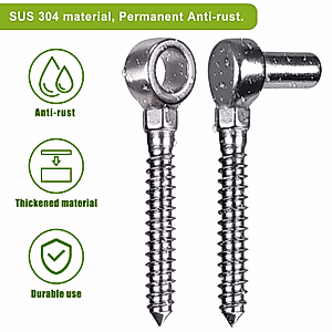 Insaga Gate Hinges, 304 Stainless Steel Wood Gate Hinge, M12 Hook and Eye Hinges, Partial Thread Gate Bolt Hook, Gate Hardware for Wooden Gates Fences, 1Pair