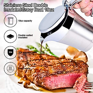 IAXSEE Gravy Boats, Gravy Warmer, Double Wall Stainless Steel Make, Creamer Pitcher and Caramel Sauce for Coffee, 16 oz Stainless Steel Pitcher (16 oz)