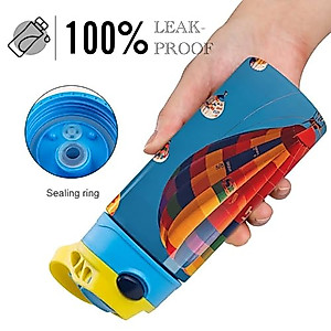 Stainless Steel Water Bottles Hot Air Balloons Travel Water Cups with Handle And Silicone Straw Drinking Cup with Leak Proof Lid Thermo Travel Mug for Women Men