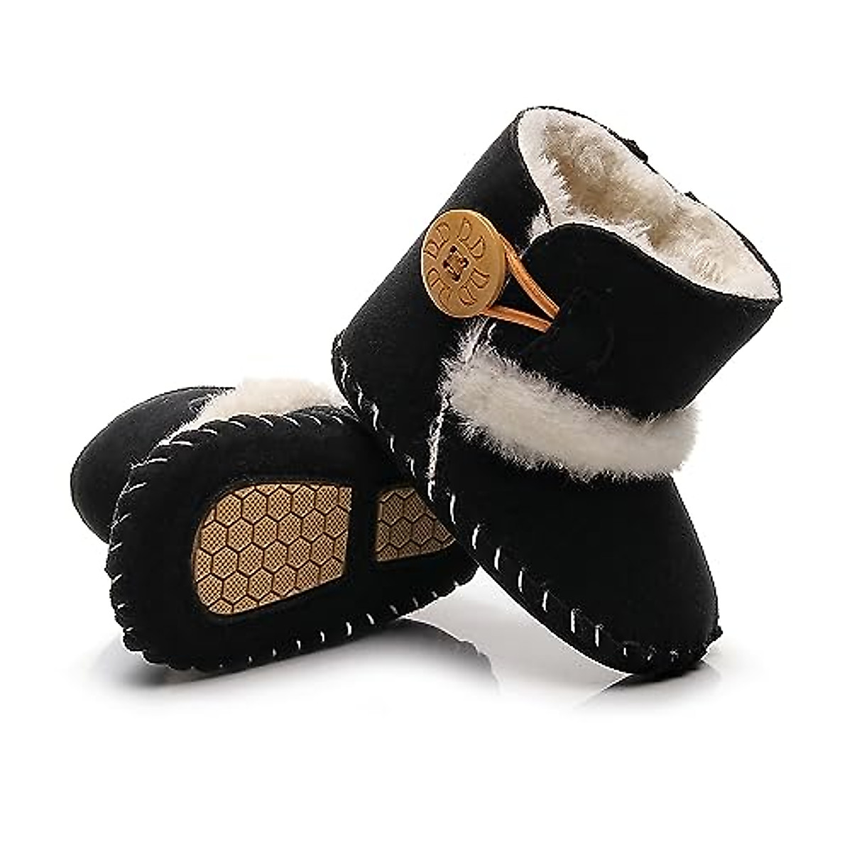 HONGTEYA Baby Snow Boots with Fleece Fur Inner, Baby Girl Booties with Anti Slip Rubber Hard Sole, Toddler Boots Shoes for Boys Girls 0-24 months Warm Winter Infant Newborn Crib Baby Shoes