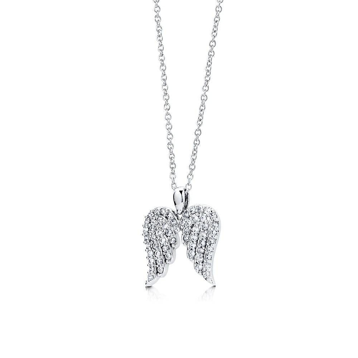 BERRICLE Sterling Silver Angel Wings Cubic Zirconia CZ Fashion Pendant Necklace for Women, Rhodium Plated