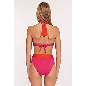 Trina Turk Women's Standard Olympia Ribbed High Waist Bikini Bottom-Cheeky Coverage, Swimwear Separates, Pink, 10