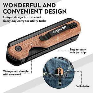 WORKPRO 2-in-1 Folding Knife/Utility Knife, Quick-Change Box Cutter with Belt Clip and Liner Lock, Extra 10 SK5 Blades Included