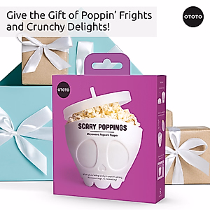 NEW!!! OTOTO Scary Poppings Microwave Popcorn Popper - Gothic Popcorn Microwave Popper, Silicone Microwave Popcorn Popper, Collapsible Bowl Popcorn Bowls, Halloween Goth Accessories Goth Gifts (White)