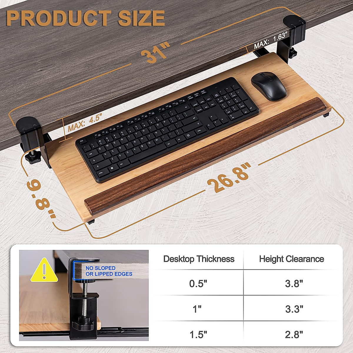 SITOO Keyboard Tray with Keyboard Wrist Rest & Keyboard mat, Pull Out Keyboard Tray Under Desk, 26.8"x 9.8", Perfect Keyboard Drawer for Home & Office