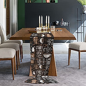 Rural Coffee Chiffon Table Runner 120 Inches Long, Shabby Chic Esppresso Beans Cup Drinking Voile Sheer Tulle Runner for Rustic Wedding Reception Bridal Shower Decorations Birthday Party