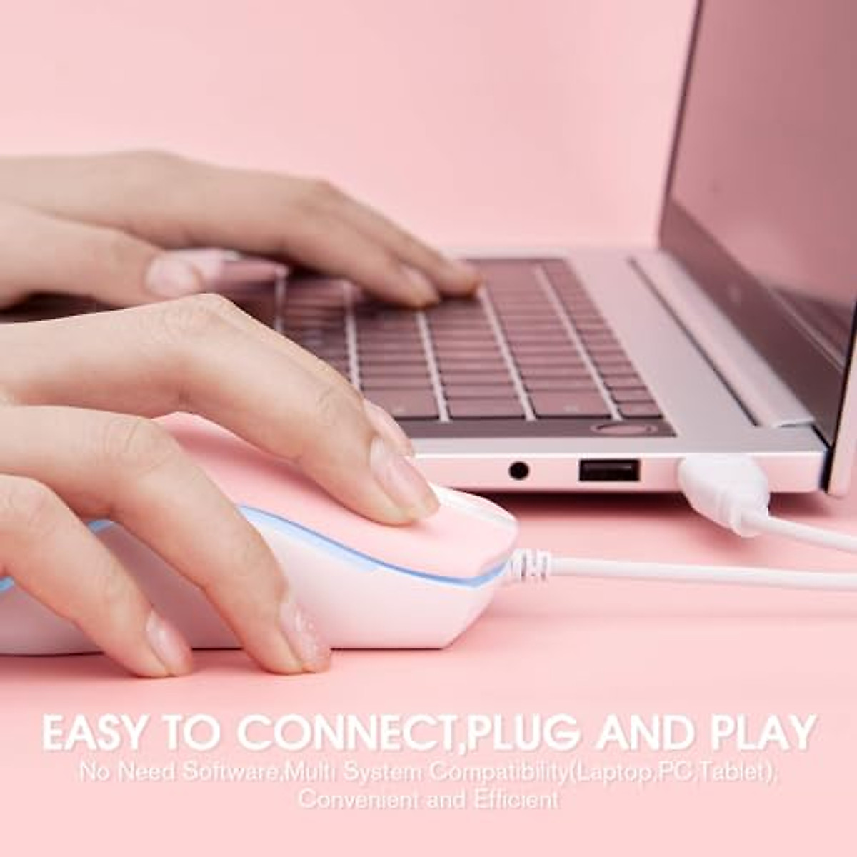 Rii Wired Mouse, USB Computer Mouse,RGB Optical Office Mice for PC,Computer,Laptop,Desktop,Windows,Chromebook (Pink)