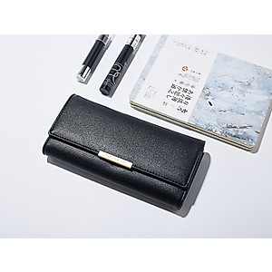 CYANB Soft Leather Trifold Multi Card Holder Wallet, Elegant Clutch Long Purse for Women Ladies