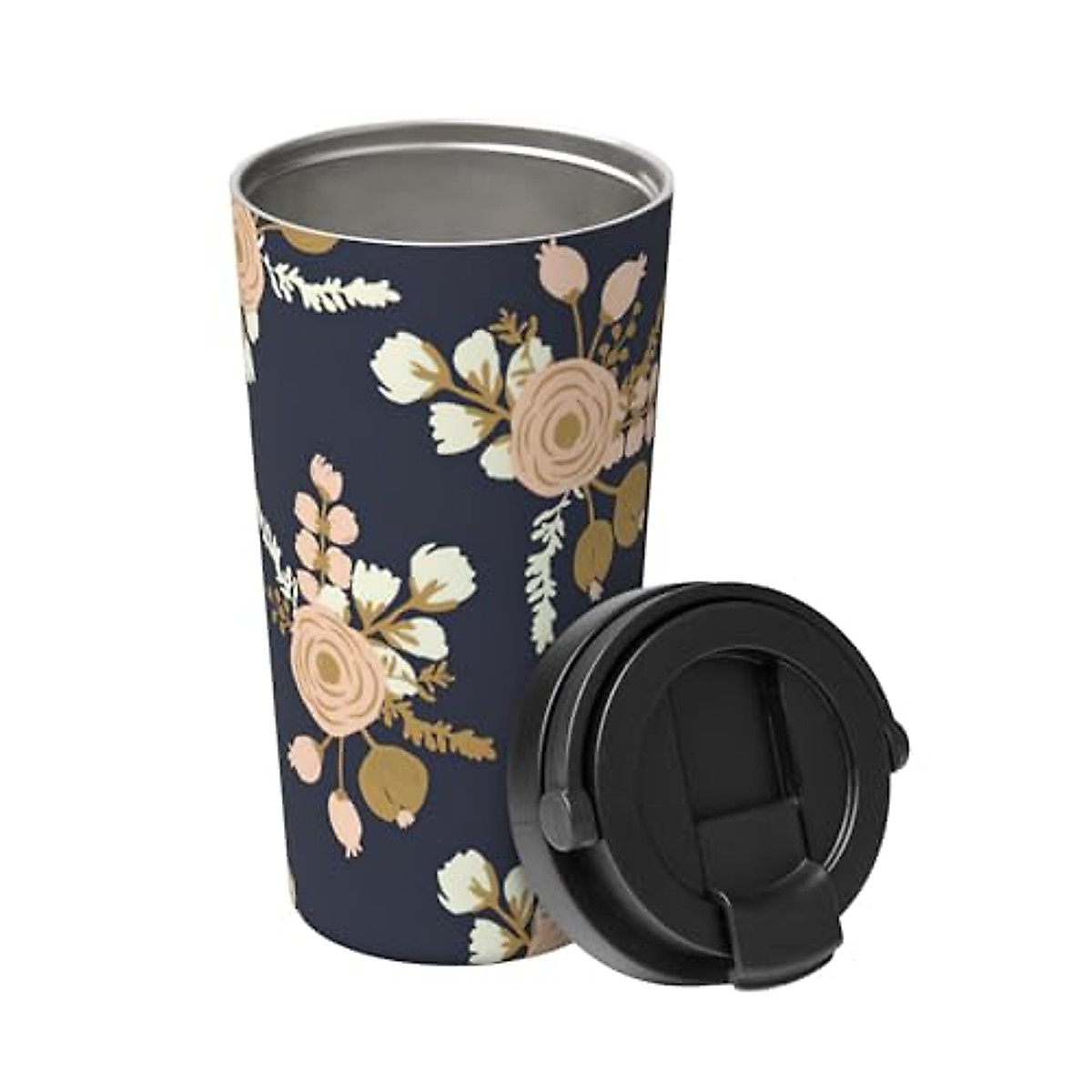 WANGXUEE Rose Floral Pattern Flower Drawn Print 500ml Stainless Steel Travel Tumbler Double Wall Vacuum Insulated Coffee Mug