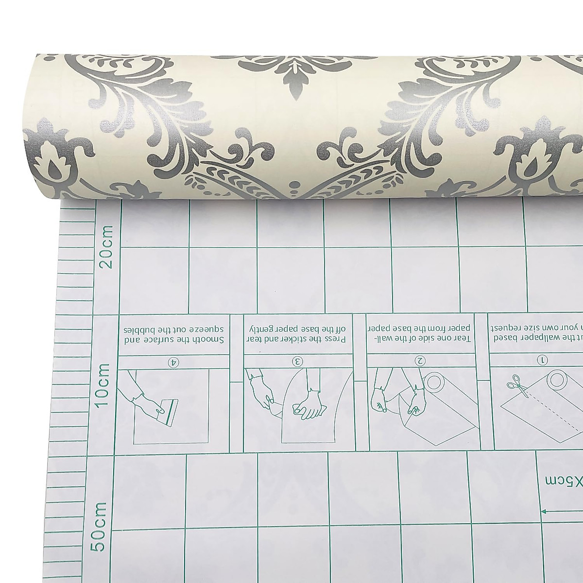 LovingWay Vintage Shelf Liner Self-Adhesive 17.7x177 Inch Drawer Covering PVC Paper Upgrade Old Furnitures Looking Grey Damask