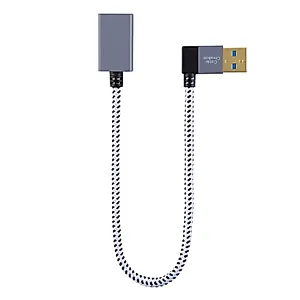 Short USB 3.0 Extension Cable, CableCreation 2-Pack Left Angle USB 3.0 Male to Female Extender Cord, 90 Degree USB 3.0 Adapter, Space Gray Aluminum