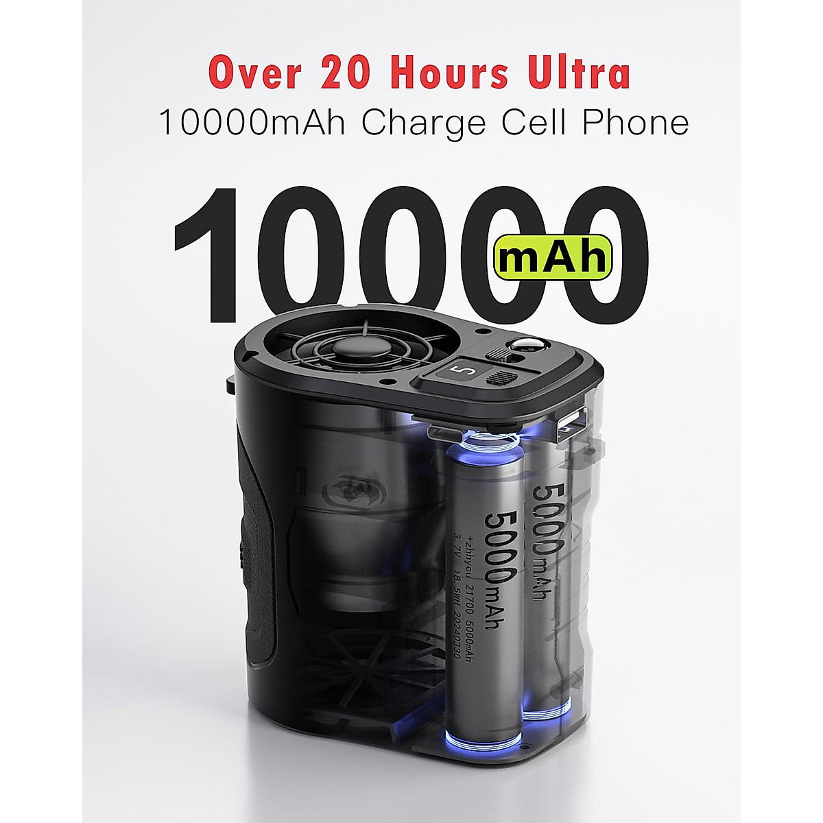 Yinken Waist Fan 10000mAh Rechargeable,Portable Fan with over 24H Working Time, 15000RPM Strong Airflow Wearable Belt Fan Personal Waist Clip Fan for Clothes Shirt Farm Work Hiking