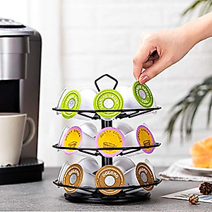 Flagship K cup Holder Carousel 3 Tier for Keurig Pod Holder Metal DIY Install Small for K-cup Storage Stand 21 K Pod Storage