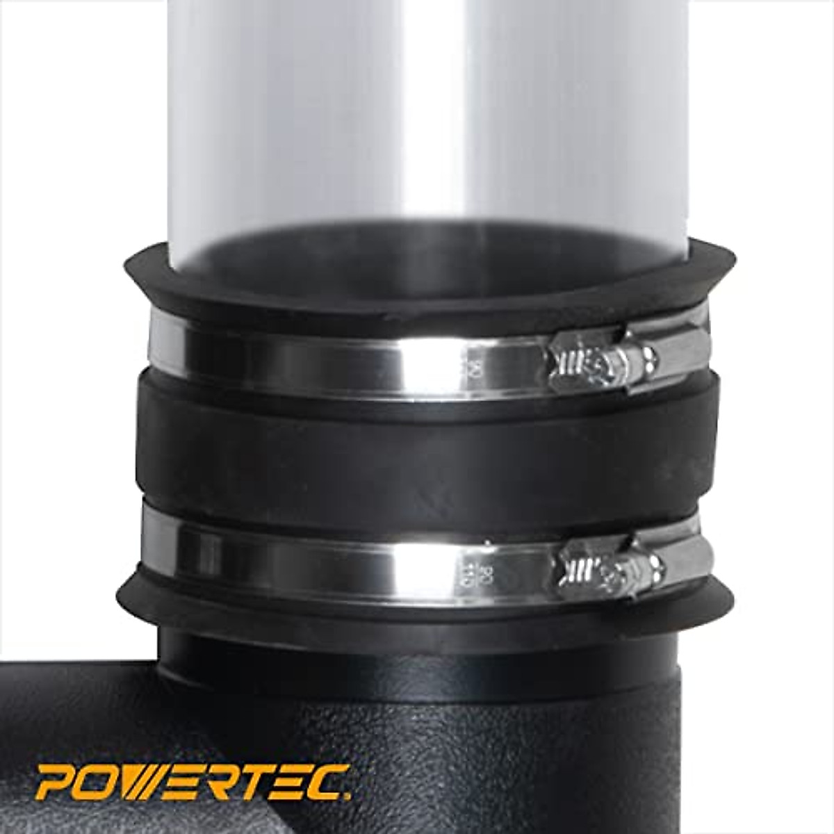 POWERTEC 70148V 2-1/2 Inch Dust Control Flex Cuff with Steel Hose Clamps, Hose Connector Rubber Cuff Coupler for Woodworking Dust Collection Fittings, Dust Collector Accessories & Machinery, 1pk