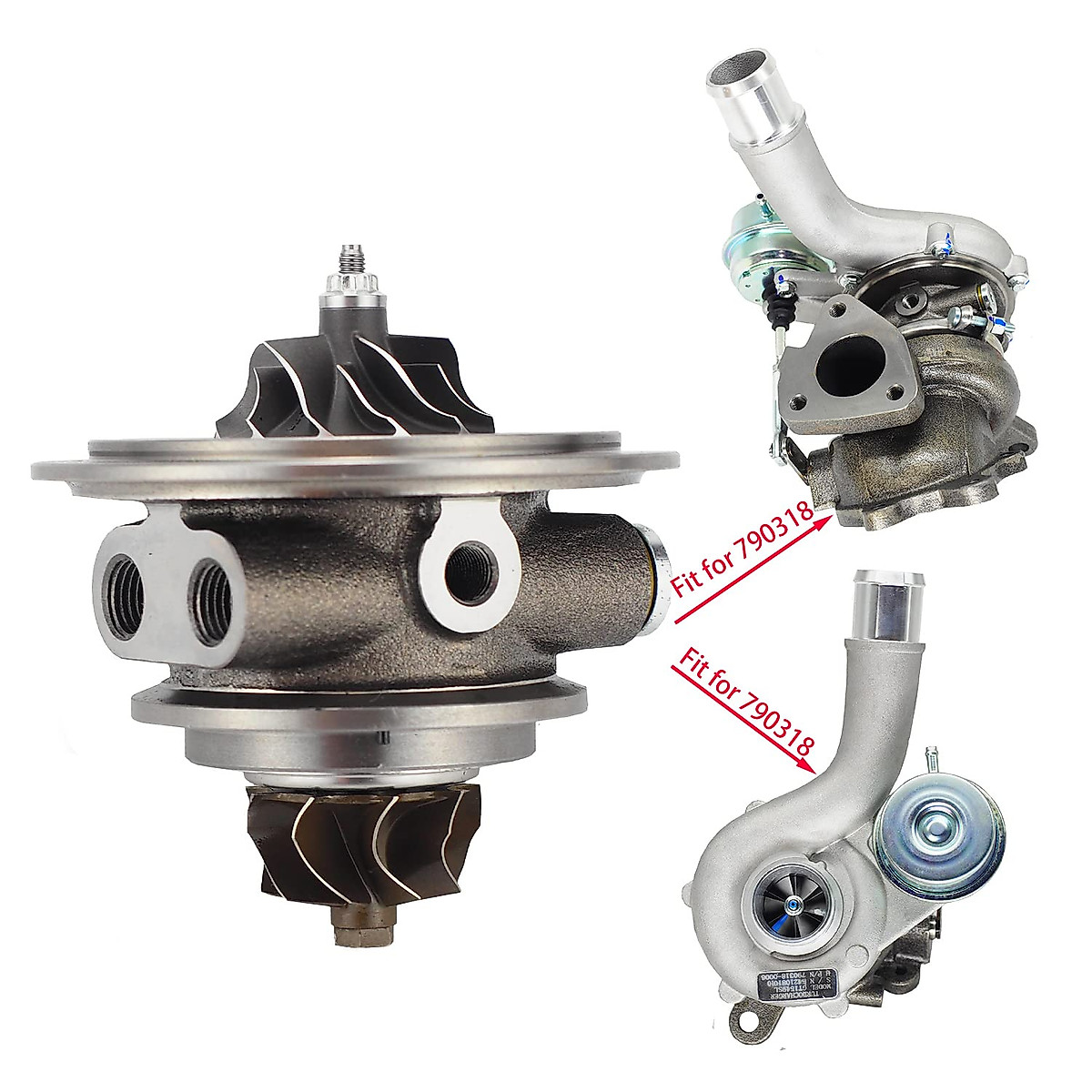 790318-0006 Turbo Cartridge CHRA Fits for 790318 790318-5006 GT1549SL 2010-2015 Ford Flex Explorer Sport Taurus SHO Lincoln MKS MKT 3.5L 272Kw Ecoboost V6 Engine Twin-turbine The right side
