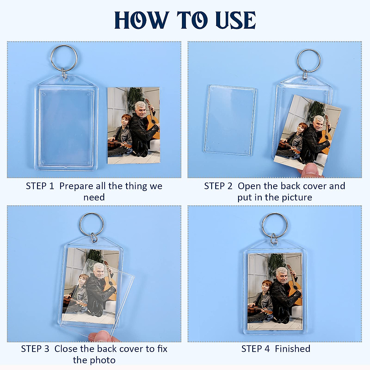 Hicarer Acrylic Photo Insert Keychain Picture Acrylic Blank Custom Personalised Photo Insert Blank, 2 x 3 Inch(30 Pieces)