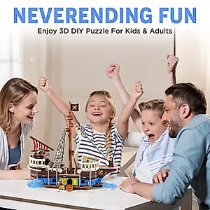Toysical 3D Puzzle Set Q Pirate Ship DIY Sailing Boat Model Kits & Toys for Kids Gifts for Birthday, Christmas & New Year Building Hobbies, Crafts & Projects, 3D Puzzles for Kids Ages 8-10