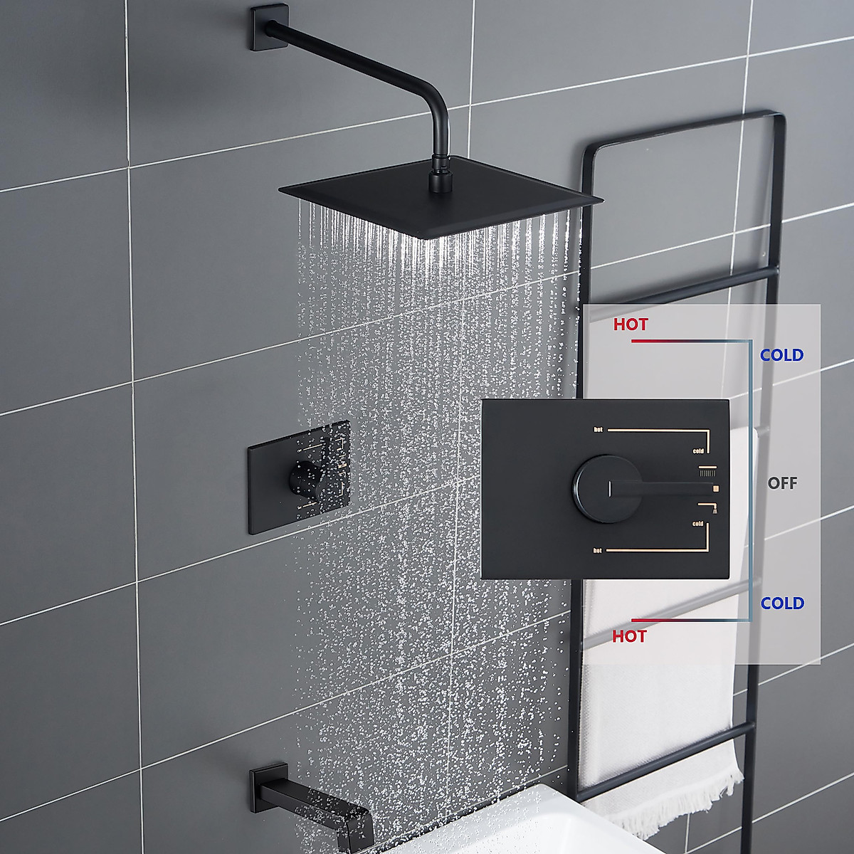 SOOOHOT Shower Fixtures, Black Shower Faucet Set with 12 Inch Matte Black Shower Head and Tub Spout, Black Shower Head and Handle Set (Valve Included)