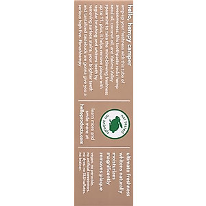 Hello Vegan Fluoride Free Toothpaste, Super Fresh Spearmint, Naturally Whitening Toothpaste, Hemp Seed Oil + Coconut Oil, Helps Remove Plaque, No SLS/Sulfates, 4 Ounce