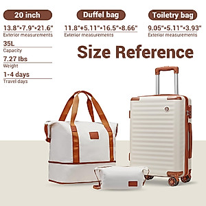 Joyway Carry on Luggage 20 Inch Suitcases with Spinner Wheels, Hard Shell Luggage Sets 3 Piece Travel Suitcase Set with Combination Lock(20-In, White Brown)