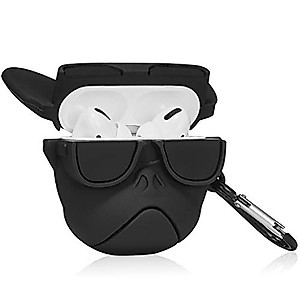 Joyleop(Black Cool Dog) for Airpods Pro 2019/Pro 2 Gen 2022 Case Cover, 3D Cute Cartoon Funny Fun Cool Stylish Animal, Silicone Air pods Character Skin Keychain Accessories Kits for Airpod Pro 2019