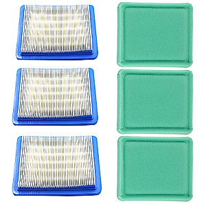 491588S Air Filter with 493537S Pre Filter(3+3 Pack) Compatible with Briggs and Stratton 491588 493537,Toro 20332,John Deere AM116236 Push Lawn Mower