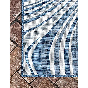 Unique Loom Outdoor Modern Collection Area Rug - Pool (2' x 6' 1" Runner, Blue/ Ivory)