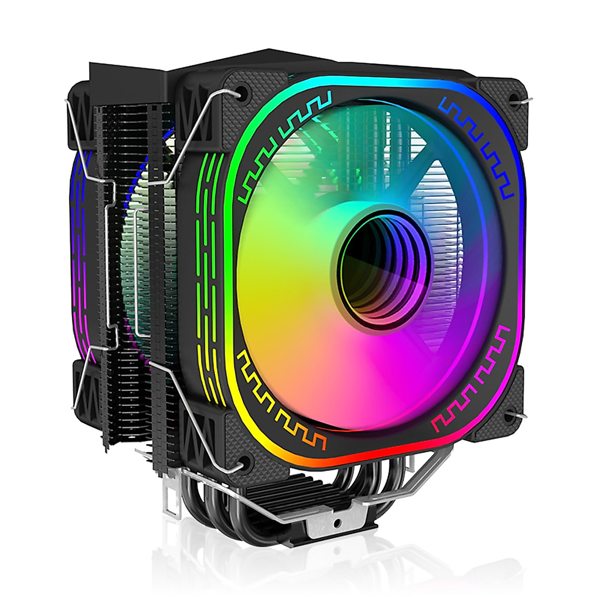 DS 1800RPM PWM 120MM Fin Cooling Fans, Black Aluminum Extrusion 4-Heat Pipe CPU Cooler Fans for Intel LGA 1155 776 1366 (Dynamic RGB Color, C Series)