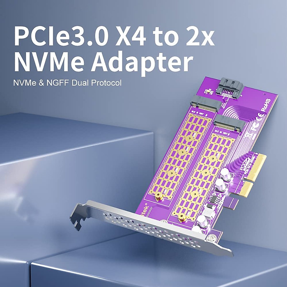 10Gtek 2-Port M.2 NVMe Adapter M-Key and B-Key, PCIe X4 Gen3.