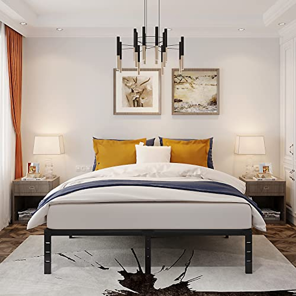 zunatu 14 Inch King Metal Bed Frame Foundation No Box Spring Needed Heavy Duty Tall Platform with Large Storage Easy Assembly Mattress Noise Free, Black