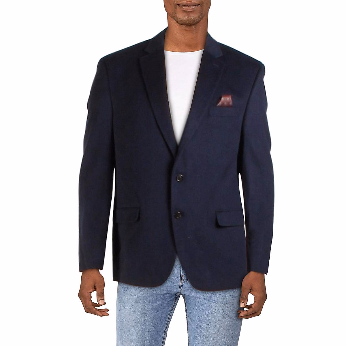 Lauren Ralph Lauren Mens Wool Blend Solid Two-Button Blazer Navy 41R