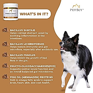 PetScy - Probiotic Chews for Dogs, Probiotic for Dogs of All Ages, Sizes & Breeds with Prebiotic Fiber and Pure Omega-3 for Dogs, Improves Skin, Coat, and Gut Health, 30 Chews