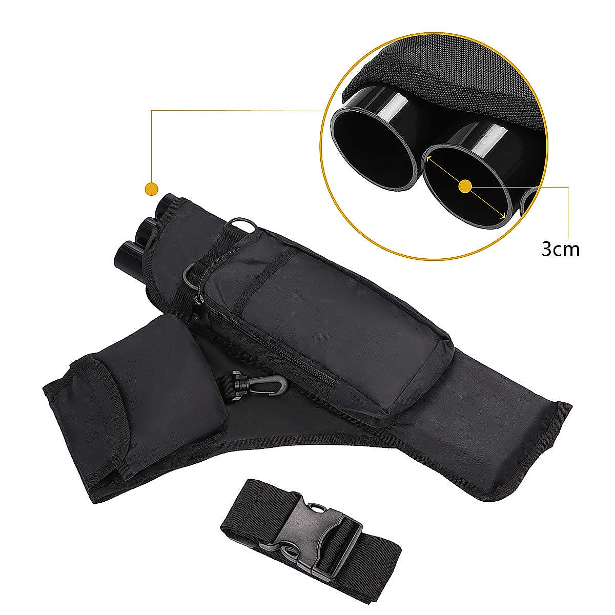 abcGoodefg 3 Tube Hip Archery Arrow Quiver Holder with Pockets and Adjustable Strap for Hunting Training (Black)