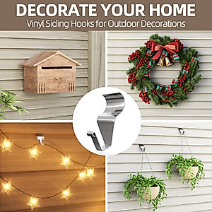 Goabroa Vinyl Siding Hooks, 10 Pack Heavy Duty Siding Hooks for Hanging Outdoor, No-Hole Needed Stainless Steel Siding Clips for Hanging Lights Decor