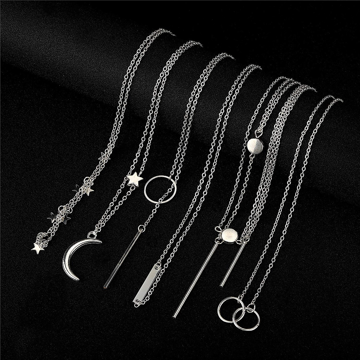 Starain 12Pcs Layered Choker Necklace Fashion Multilayer Chain Necklace Simple Silver Necklace Set for Women