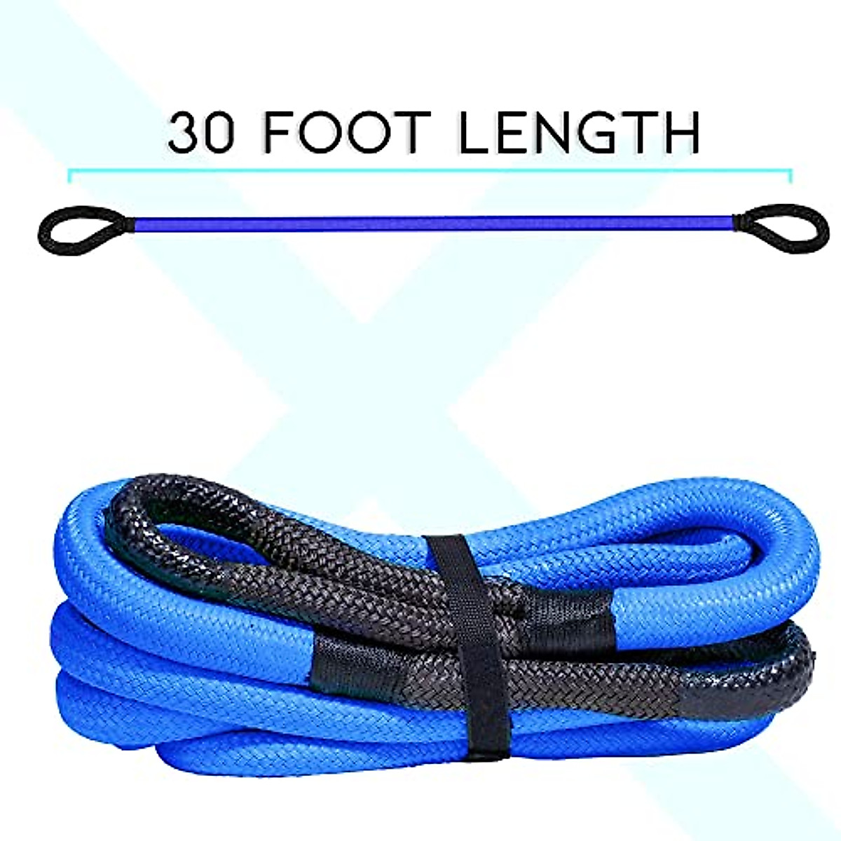 HEROX 1” x 30ft Kinetic Recovery Rope Kit - Offroad Tow Strap - Heavy Duty Tow Rope for Trucks ATV Vehicles SUV and UTV - Comes with 2 Soft Shackles and Storage Bag - Blue