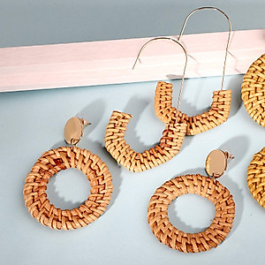FIFATA 18 Pairs Statement Earrings for Women Straw Rattan Earrings Acrylic Resin Hoop Drop Dangle Earrings Set Hypoallergenic for Sensitive Ears