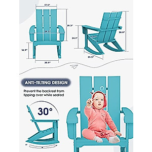 KINGYES Rocking Adirondack Chair ｜Modern Porch Rocker｜Weather Resistant Rocking Chair｜HDPE Curved Backrest Plastic Adirondack Rocker for Outdoor, Patio, Deck, Backyard - Tiffany