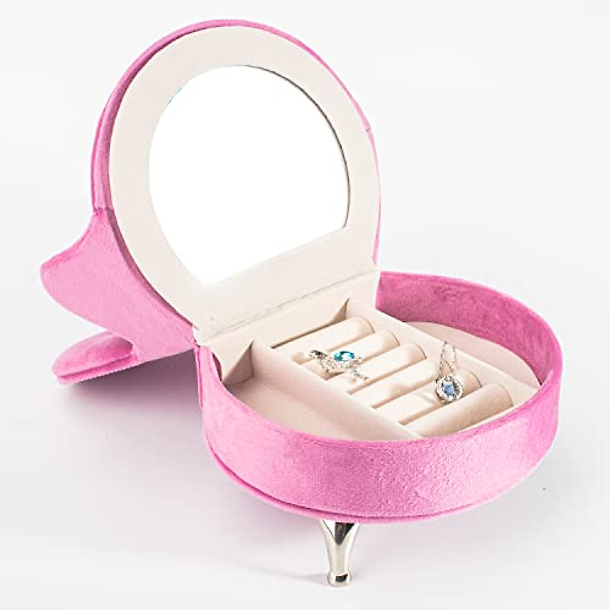 Bbiamsleep 7.5 Inch Openable Rose Pink Sofa Jewelry Box Armchair for Dollhouse Heart Shape Velvet Chair 1/6 Scale Dolls Accessories