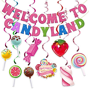 Candy Hanging Swirls, Candy Themed Party Banner, Candy Birthday Party Decorations, Candy Baby Shower Decor, Candy Themed Party Decorations for Classroom, 11Pcs