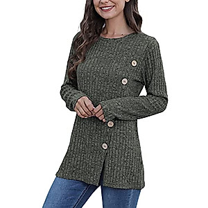Fall Tops for Women Casual Crew Neck Long Sleeve Pullover Sweaters Green