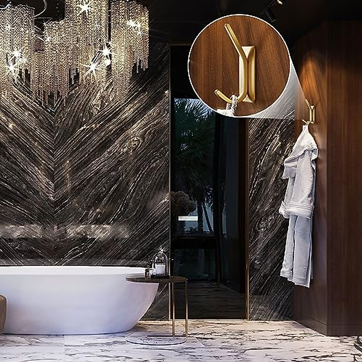 ARIOSOX 4-Packs Heavy Duty Adhesive Hooks, Waterproof Stainless Steel Bathroom Hooks for Towels, Shower Cap and Towel Robe, Closet Hook Wall Mount for Home, Kitchen, RV,Bathroom,Office (Gold)