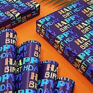 Happy Birthday Wrapping Paper for Men Women Gift Wrap,6 Folded Sheets Gradient Color Girls Boys Kids Adult Dark Purple Gift Wrapping Paper for Birthday Party Gift Wrap Supplies,28 * 20 Inch