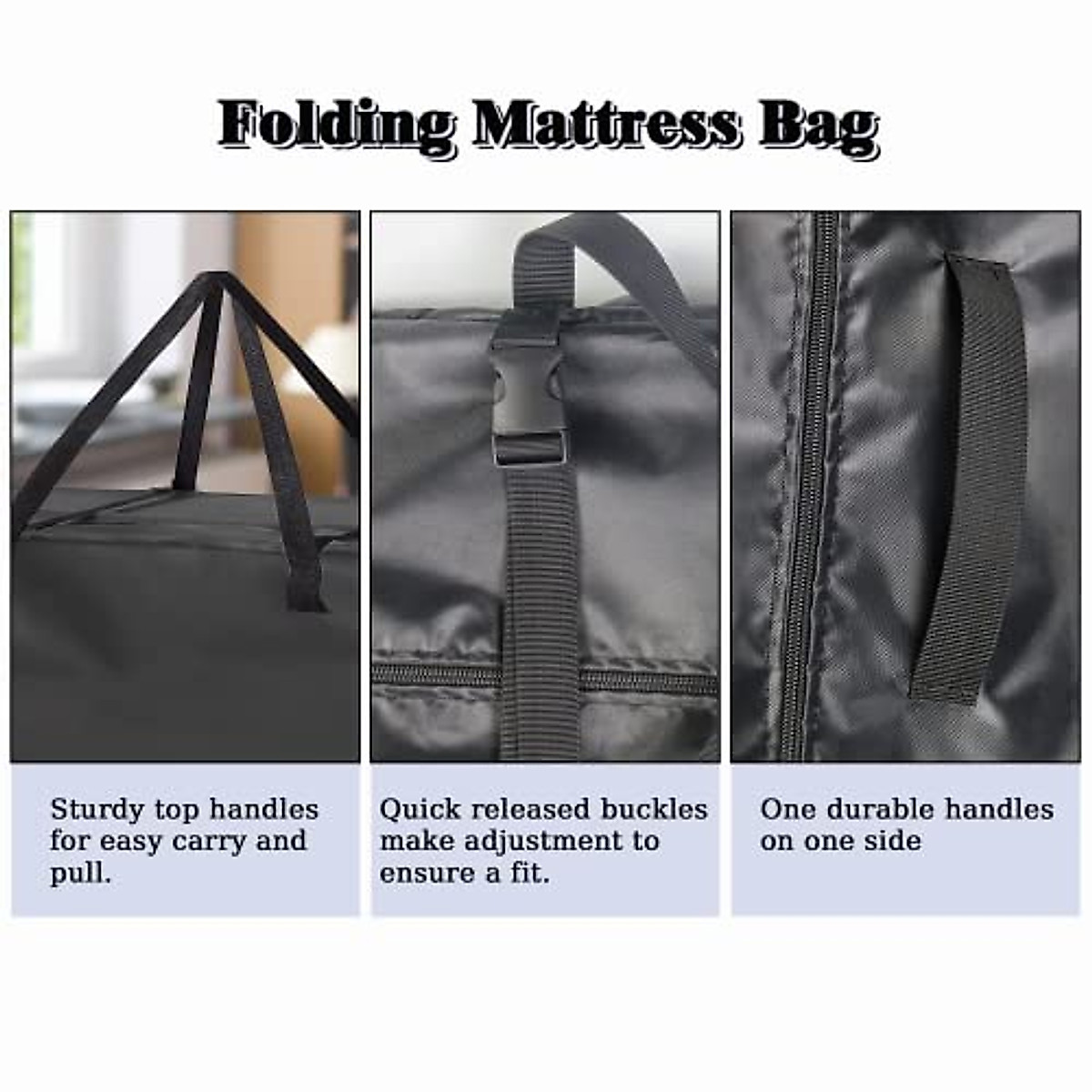 Andacar Folding Mattress Storage Bag for Tri-Fold Mattress, Fits Up for Queen 6 Inch Mattress Folding Mattress Bag - 58 X26 X18 Inches