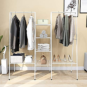 Albearing Metal Garment Rack Clothes Rack with Top Rod and Lower Storage Shelf Clothes Rack (White)